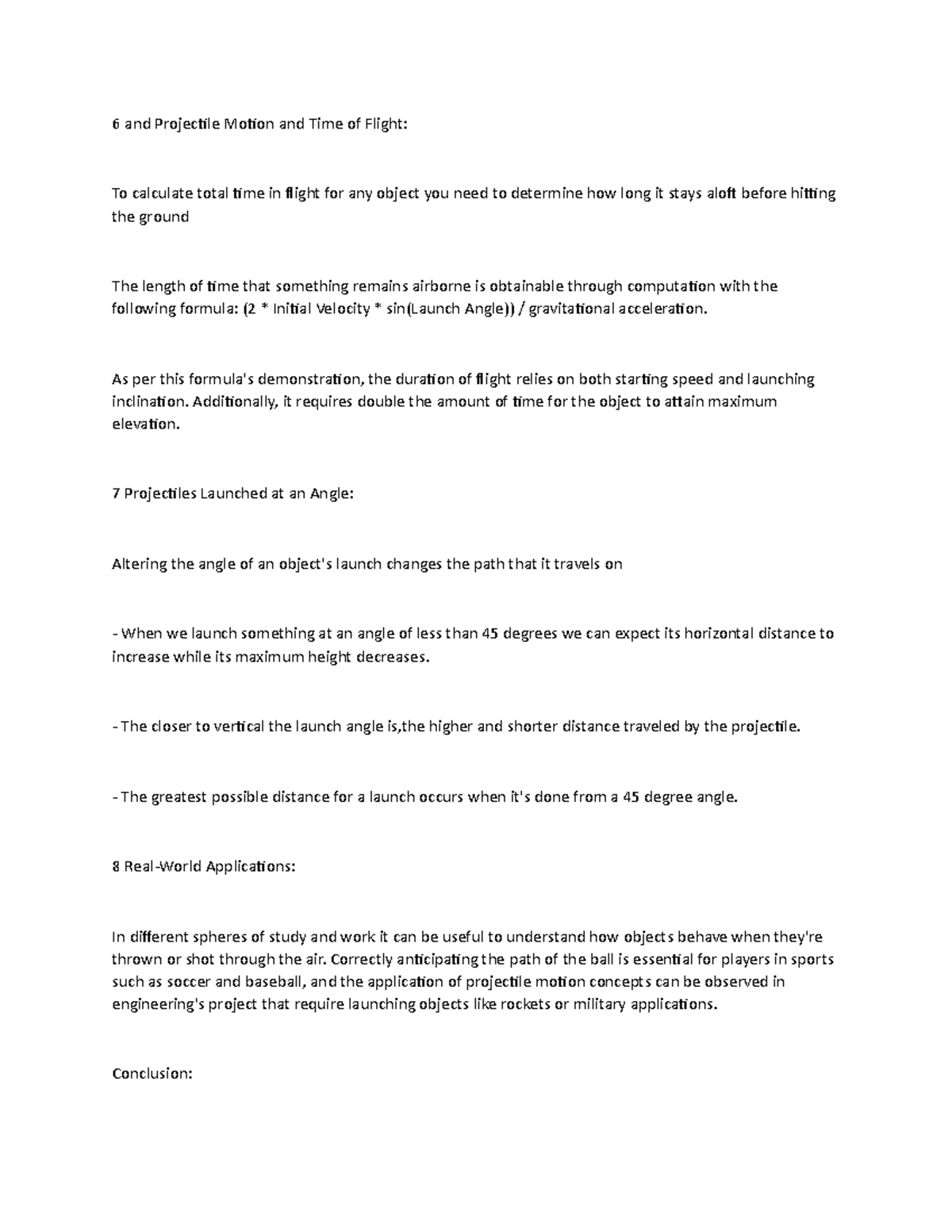 P6 notes 3 - 6 and Projectile Motion and Time of Flight: To calculate ...