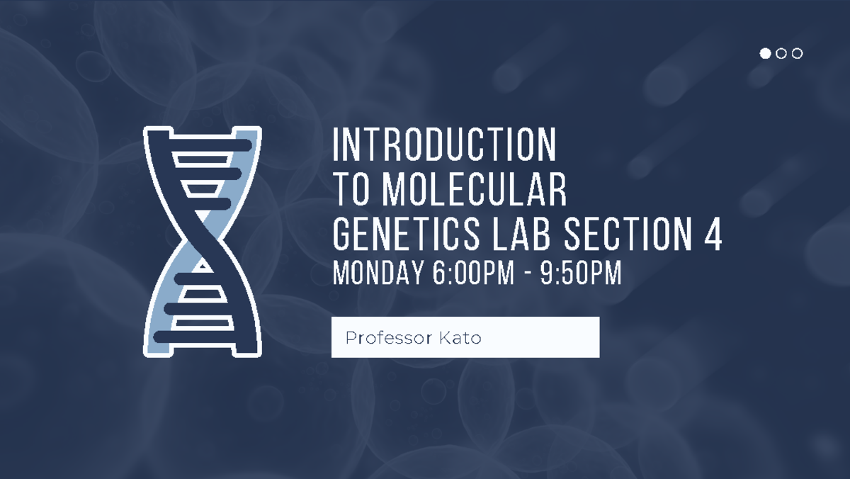 bio lecture notes - INTRODUCTION TO MOLECULAR GENETICS LAB SECTION 4 ...