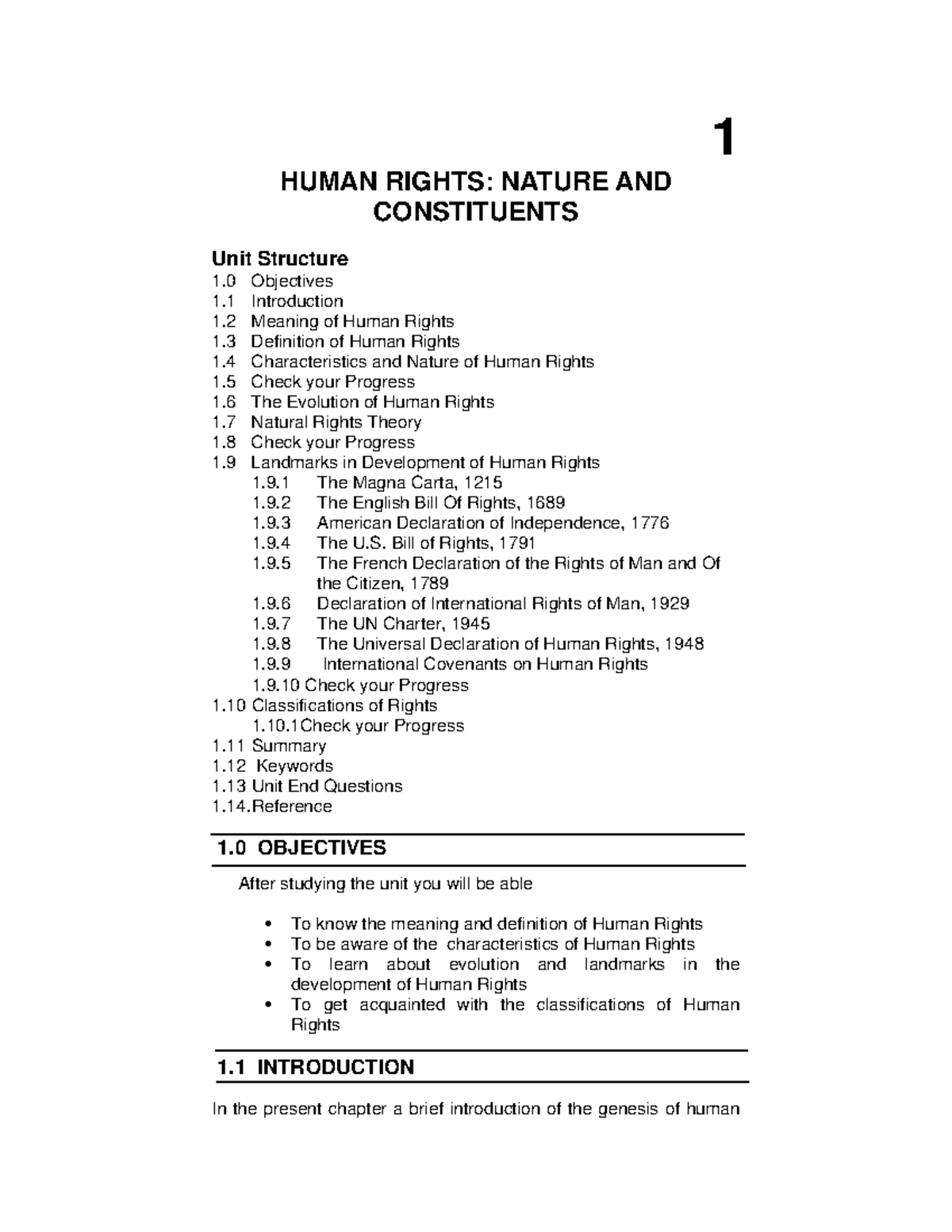 Human Rights Notes - HUMAN RIGHTS: NATURE AND CONSTITUENTS Unit ...