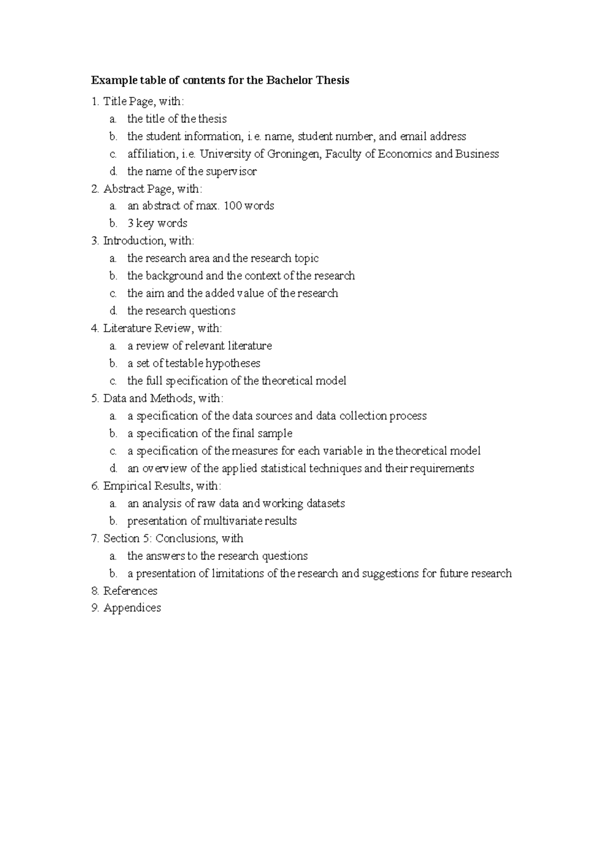 Table of cnotent - Example table of contents for the Bachelor Thesis ...