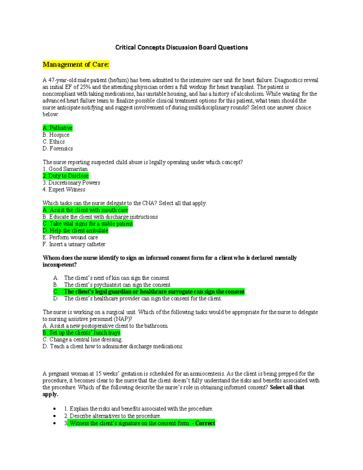 Management of Care - Practice questions made easy - Critical Concepts ...