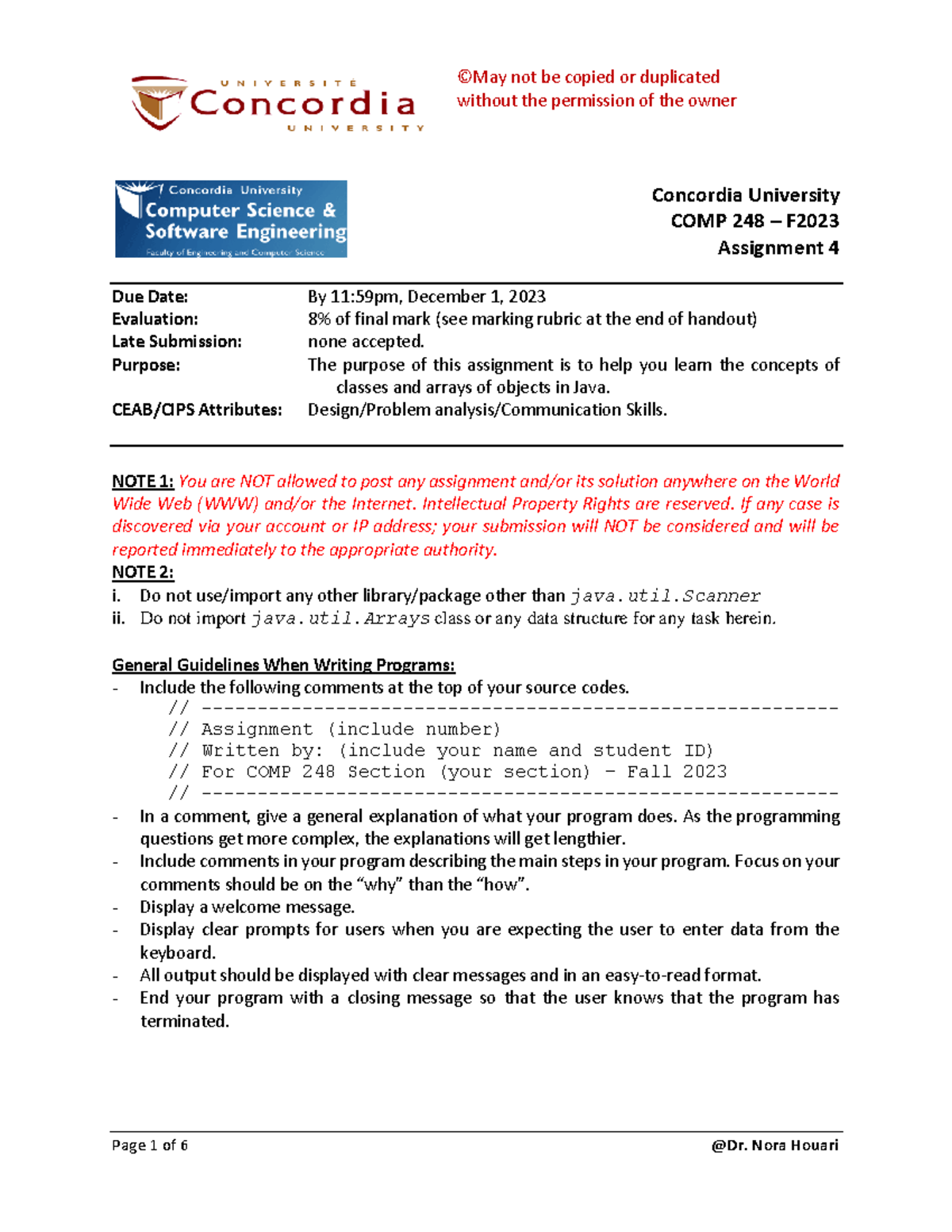 COMP248 A4 F2023 1 - Question Booklet - without the permission of the ...