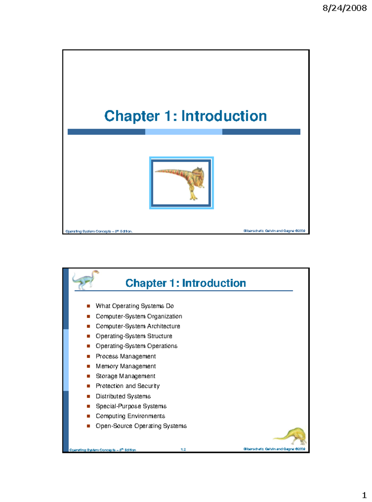 Ch1-Introduction-2 - Operating System Concepts – 8 thEdition ...