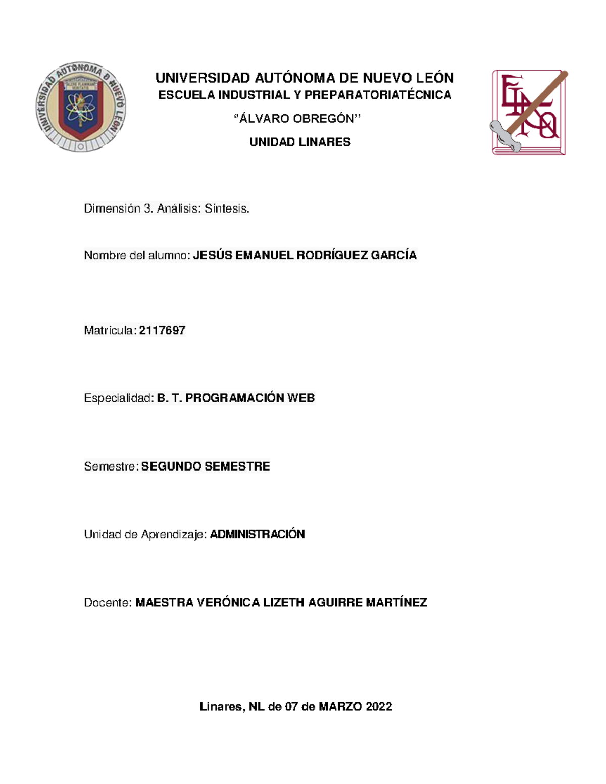 D3 ADM E2 JERG - UNIVERSIDAD AUTÓNOMA DE NUEVO LEÓN ESCUELA INDUSTRIAL ...