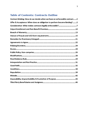 Contracts outline - Week 2. - Contracts for the sale of goods are ...
