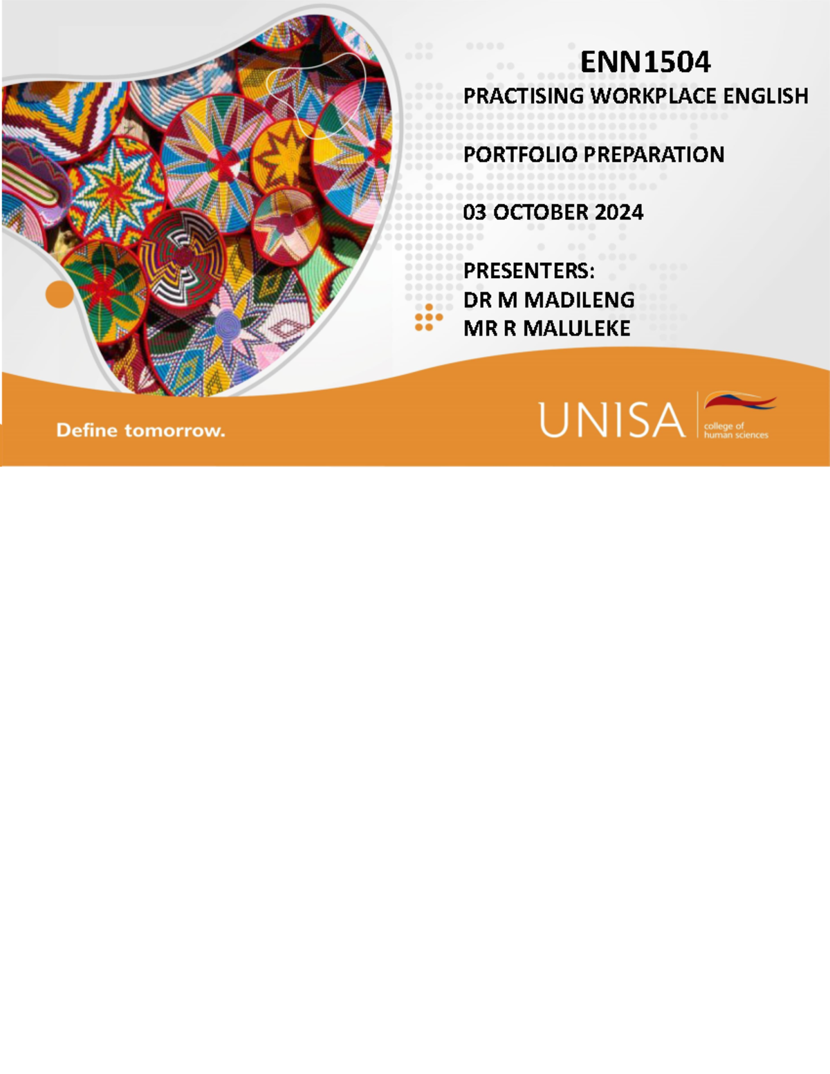 ENN1504 Ass01 feedback and Portfolio Preparation 03 October 2024 - Final - ENN PRACTISING ...