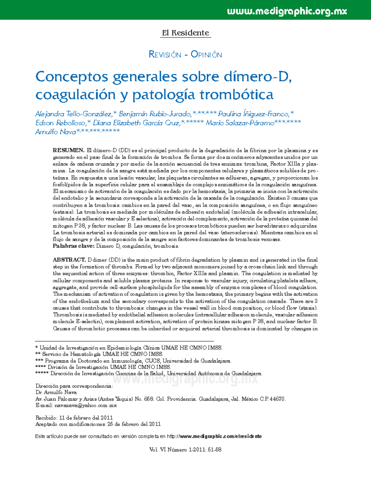 Dimero D utilidad clinica - Vol. VI Número 1-2011: 51- El Residente ...