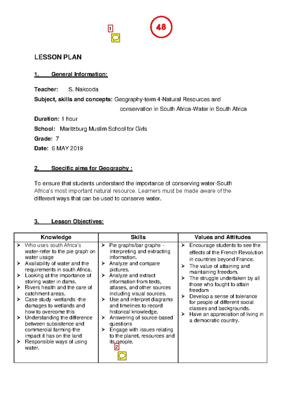 View Marked Assignment 4 (24) - LESSON PLAN 1. General Information ...