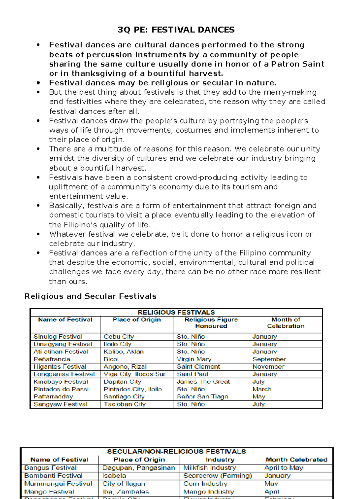 3Q- Festival- Dances - Third Quarter P.E. lessons - 3Q PE: FESTIVAL ...