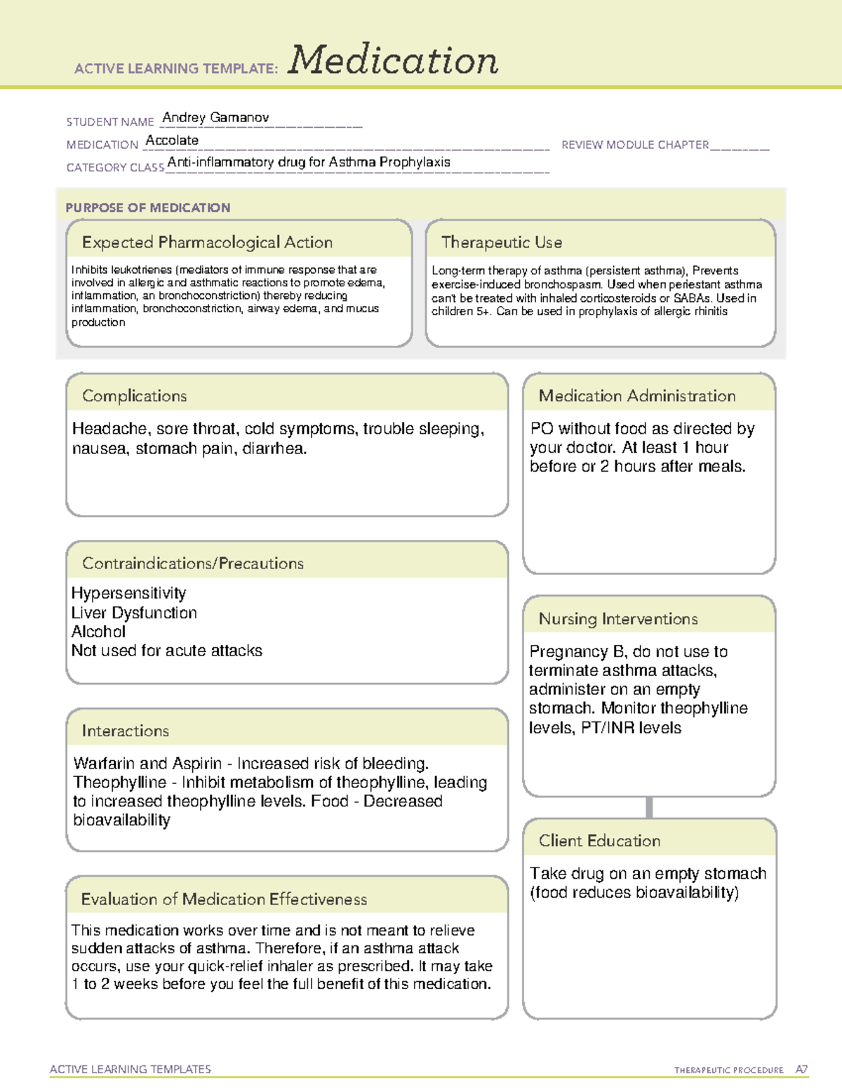 Accolate - Medication - ACTIVE LEARNING TEMPLATES THERAPEUTIC PROCEDURE ...