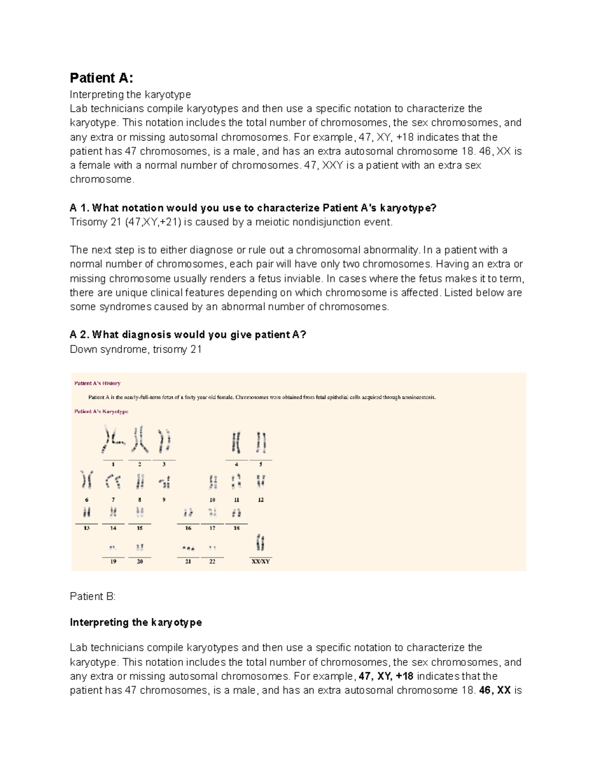 Karyogram Group work - Patient A: Interpreting the karyotype Lab ...