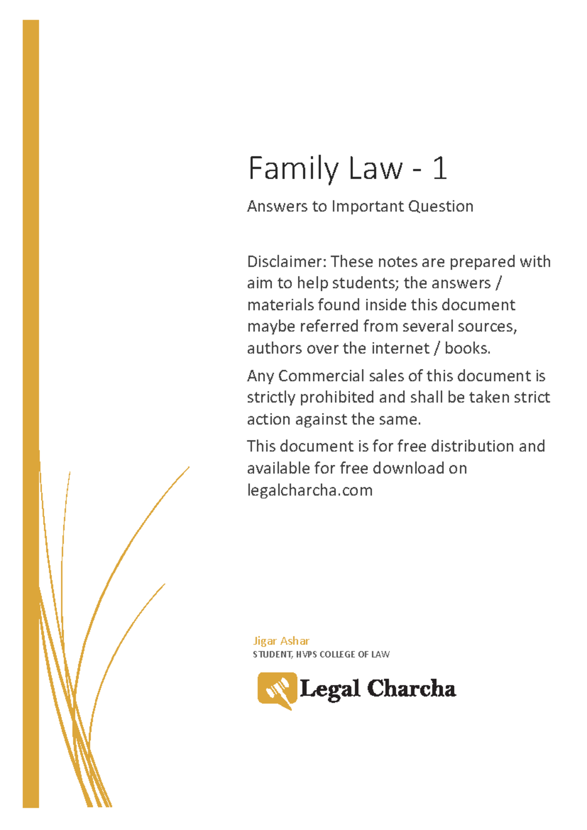 Family-Law-1 - Summary Family Laws - Family Law - 1 Answers to ...