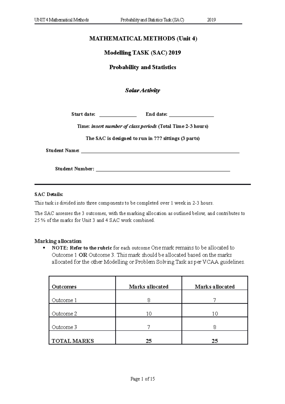 2019 MM Probability and Statistics SAC - MATHEMATICAL METHODS (Unit 4 ...