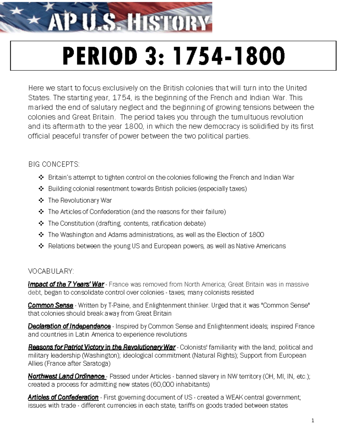 Period 3 AP Review Study Guide - PERIOD 3: 1754- 1800 Here we start to ...