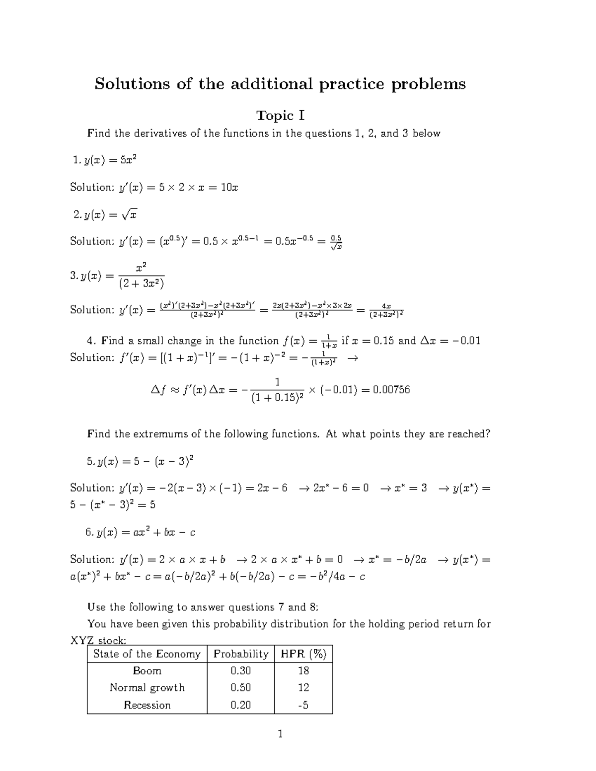 Solutions To Additional Practice Problems L Solutions Of The