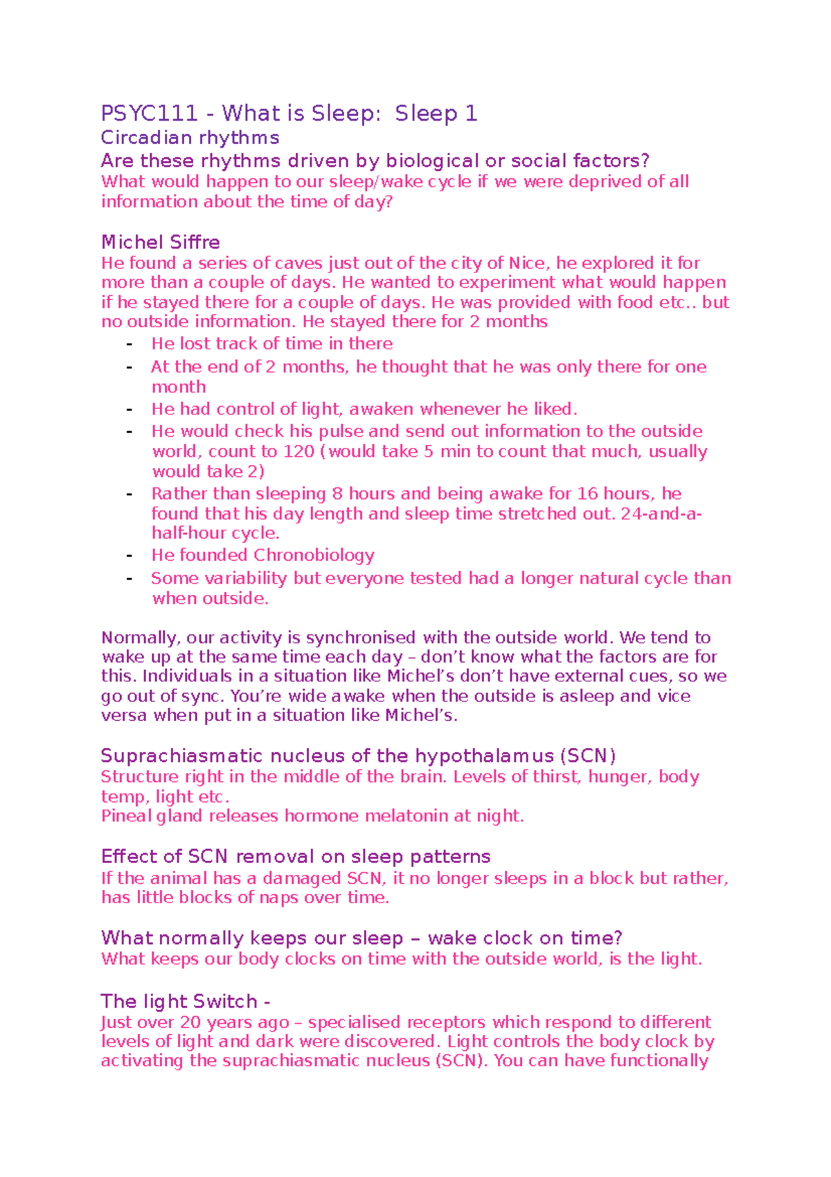 What is Sleep - lecture 1 on sleep - Brain and Behaviour - University ...