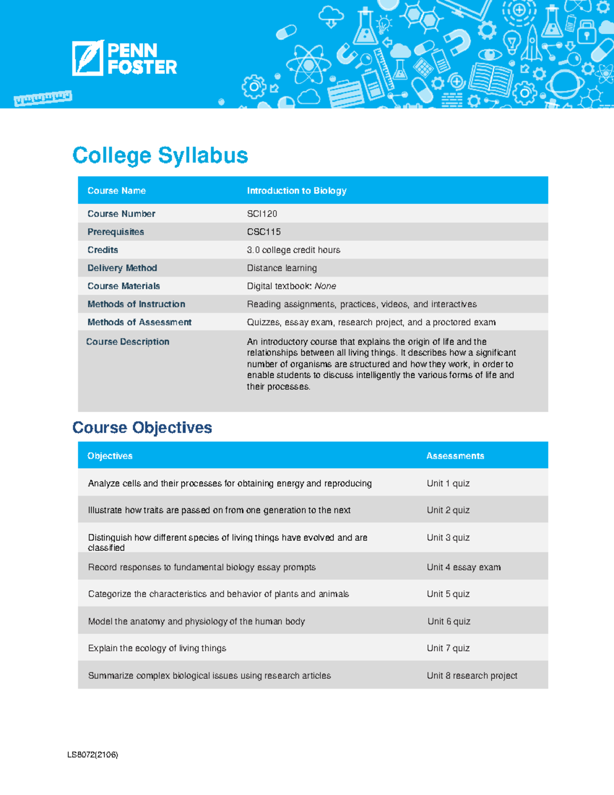 Biology Syllabus - LS8072(210 6 ) College Syllabus Course Name ...