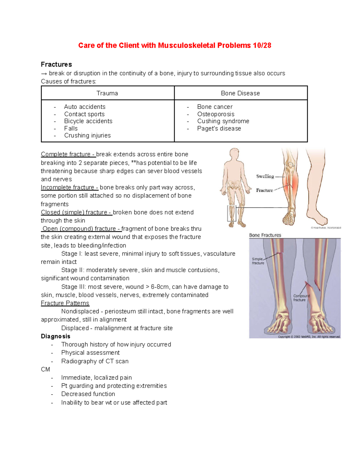 NUR 313 Care of the Client with Musculoskeletal Problems - Care of the ...