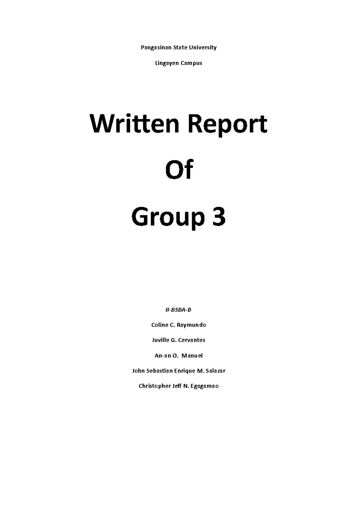 Written Report Group 3 1 - Business Administration - PangSU - Studocu
