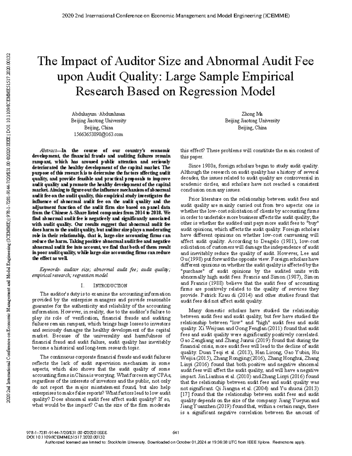 The Impact of Auditor Size and Abnormal Audit Fee upon Audit Quality ...