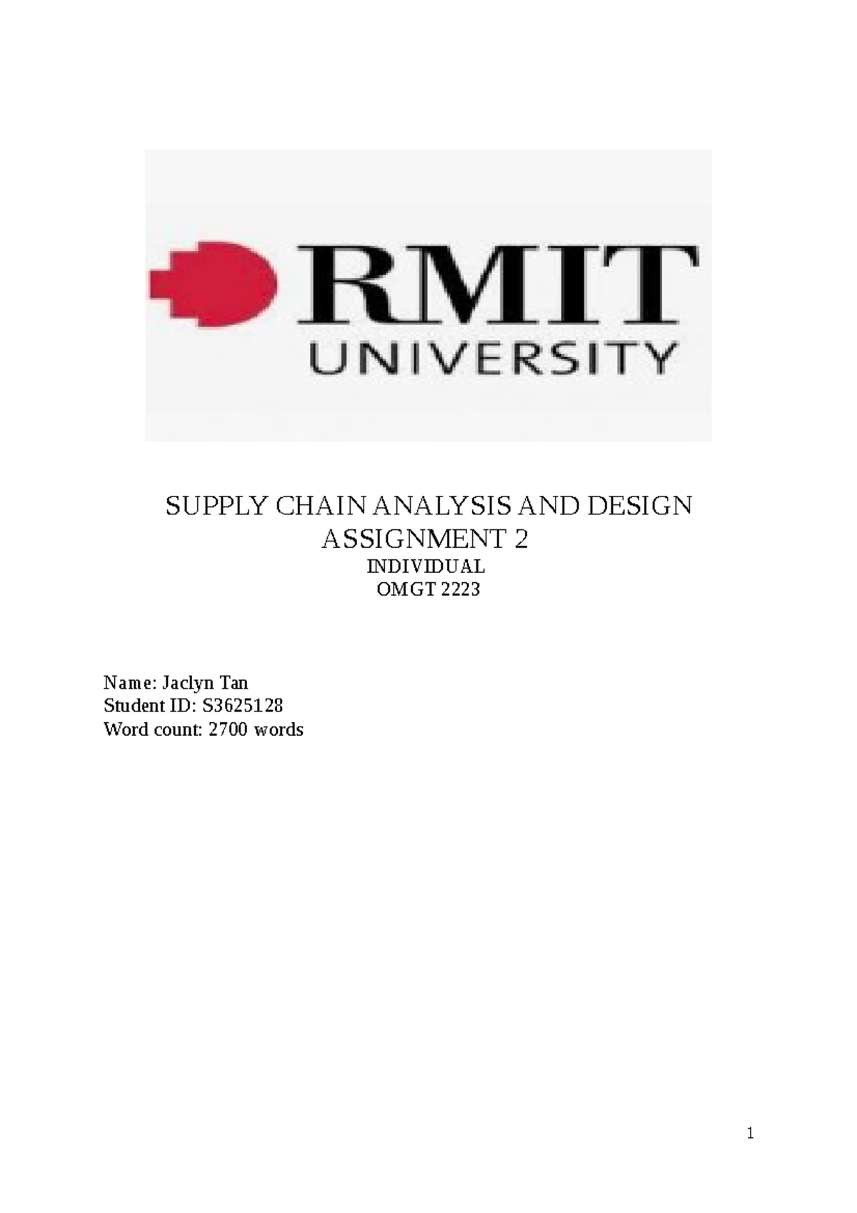 Scad a2 - Scad assignment 2 - SUPPLY CHAIN ANALYSIS AND DESIGN ...