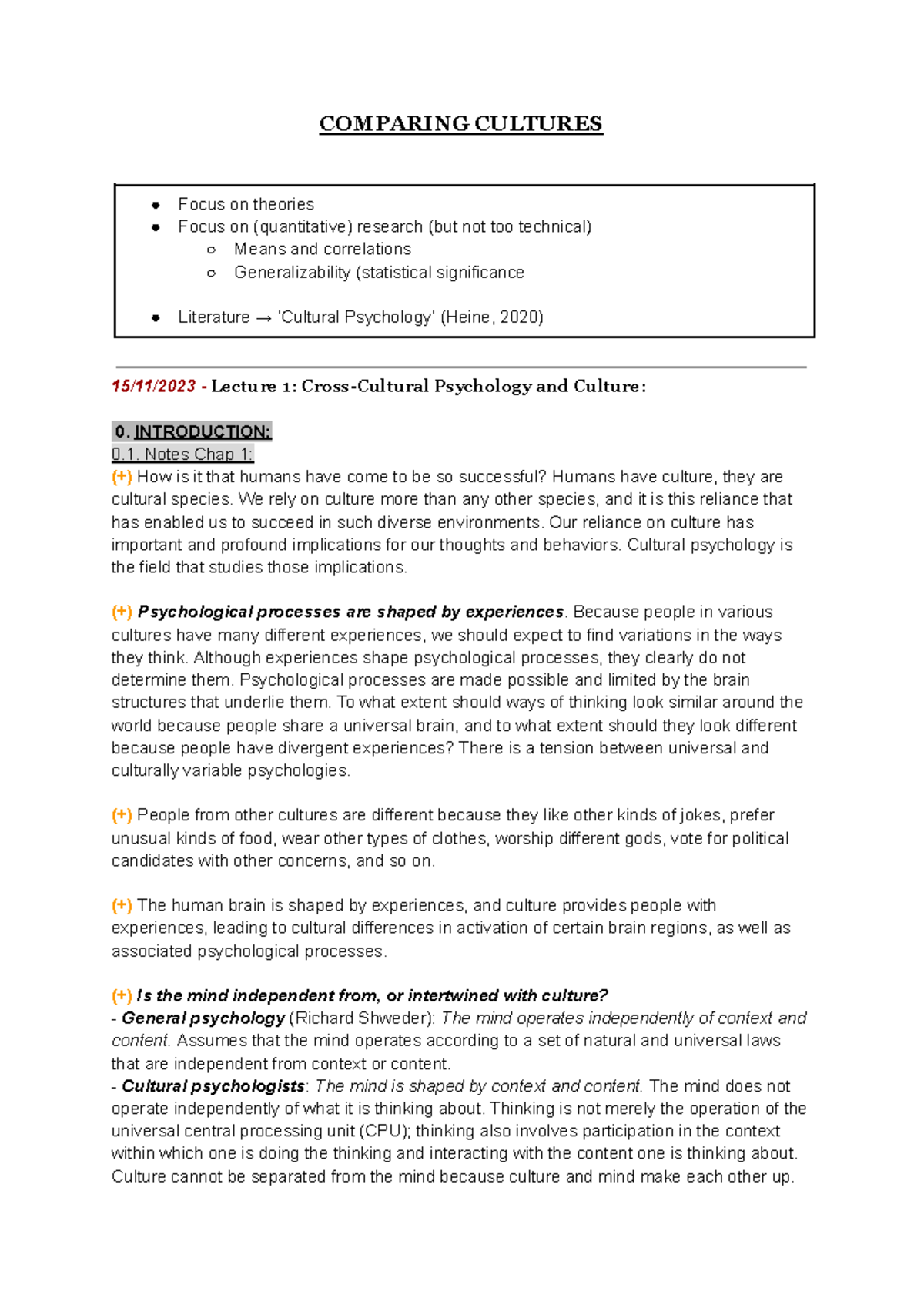 Comparing cultures lecture - COMPARING CULTURES 15/11/2023 - Lecture 1 ...