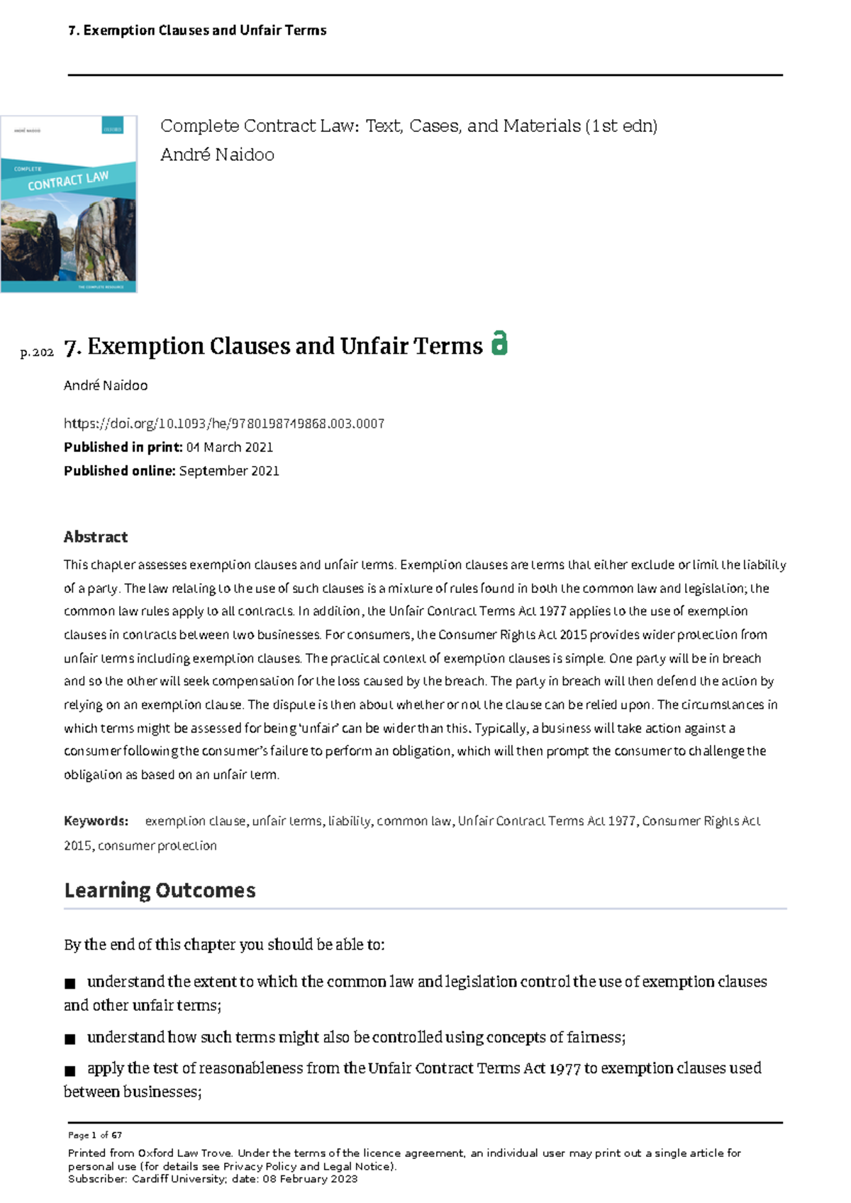 Chapter 7 of Andre Naidoo, Complete Contract Law 2021 - Page 1 of 67 ...