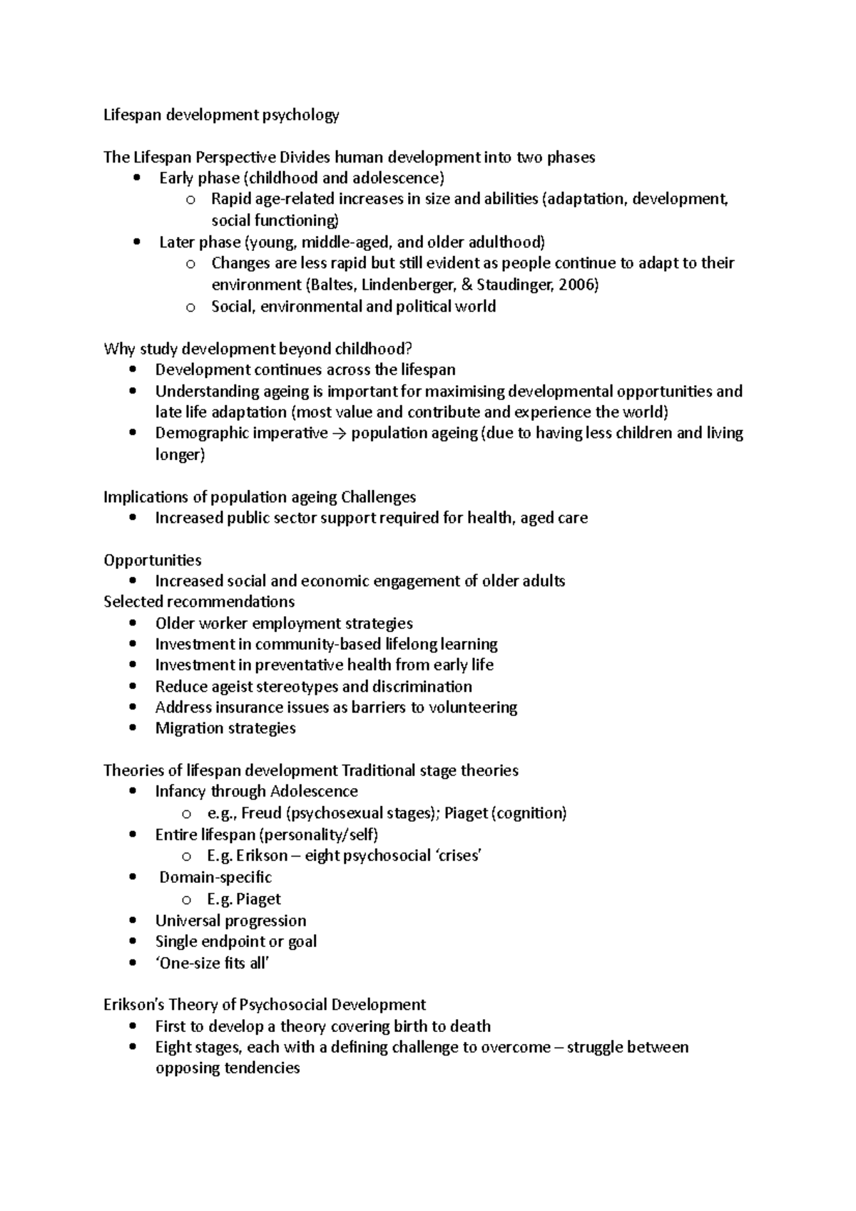 Lifespan development psychology - , Freud (psychosexual stages); Piaget ...