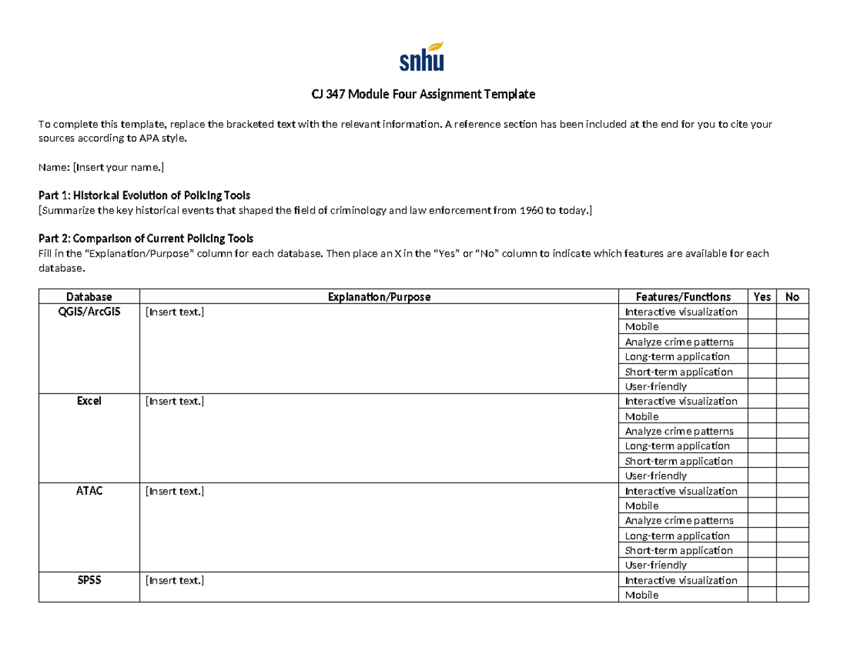 CJ 347 Module Four Assignment Template - A reference section has been ...