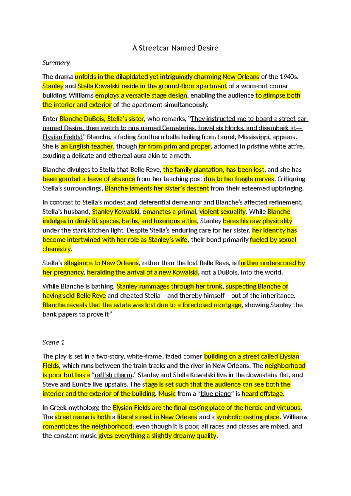 A Streetcar Named Desire Scene I - A Streetcar Named Desire Summary The ...