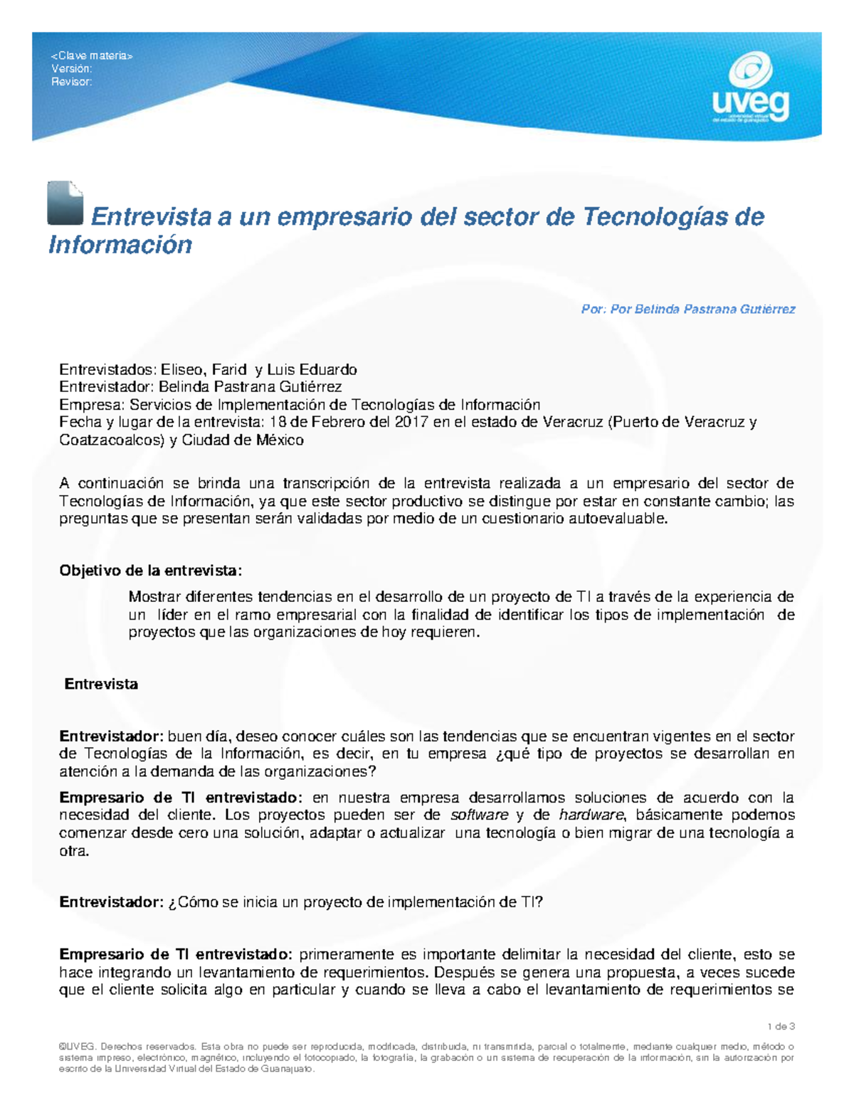 Entrevista - tdit - Versión: Revisor: 1 de 3 ©UVEG. Derechos reservados ...