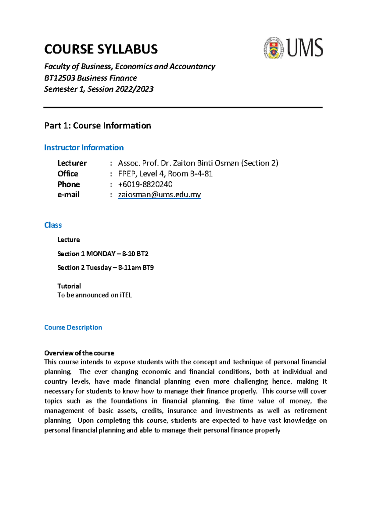 Course Syllabus BD20603 - COURSE SYLLABUS Faculty of Business ...