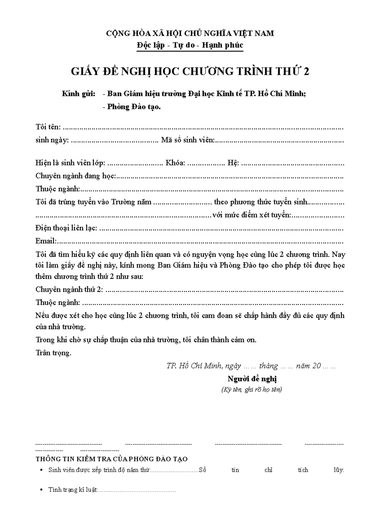 GDN HOC Chuong Trinh THU 2 - CỘNG HÒA XÃ HỘI CHỦ NGHĨA VIỆT NAM Độc lập - Tự do - Hạnh phúc GIẤY ...