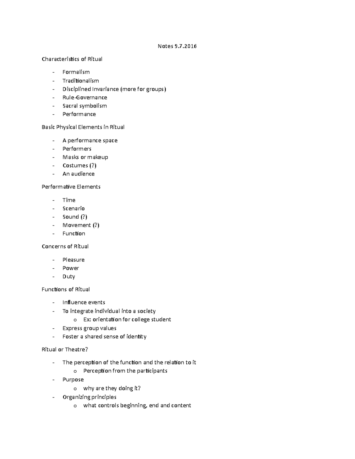 Notes 09.07.2016 - Notes 9. Characteristics of Ritual Formalism ...