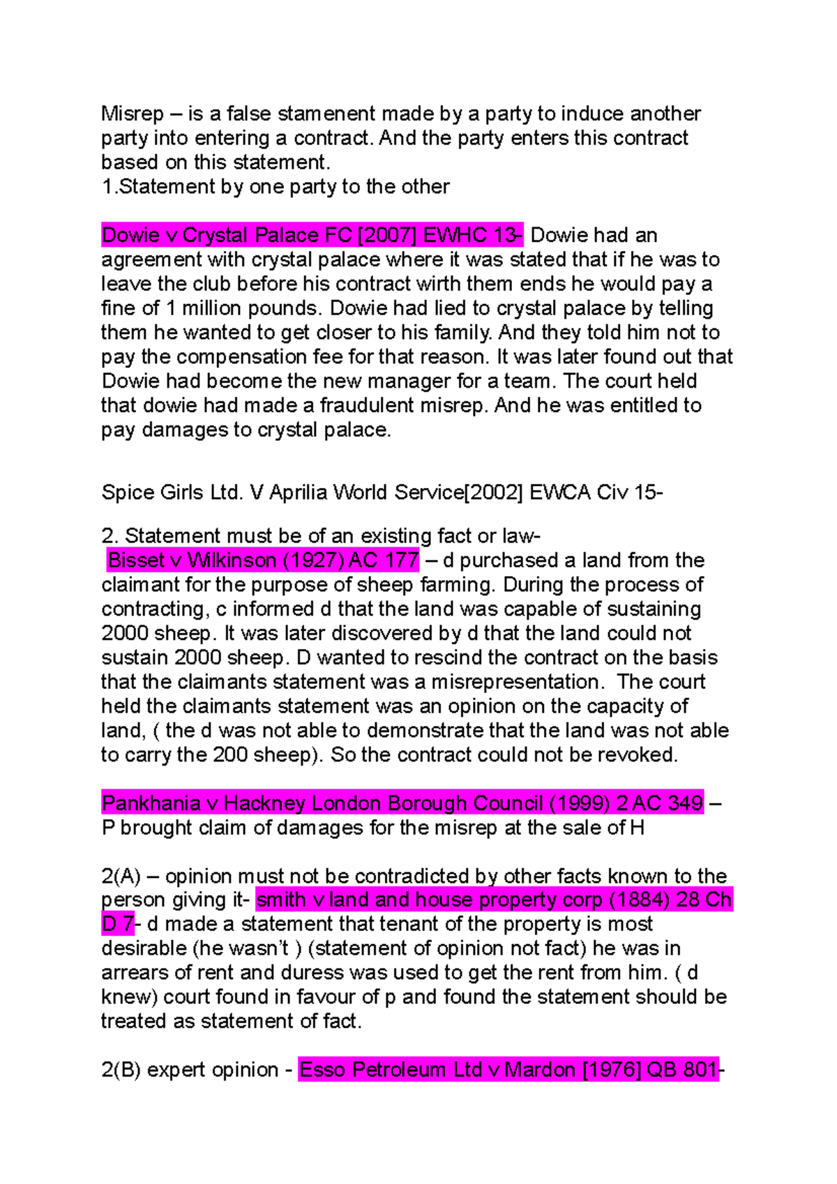 Misrep lecture note - none - Misrep – is a false stamenent made by a ...