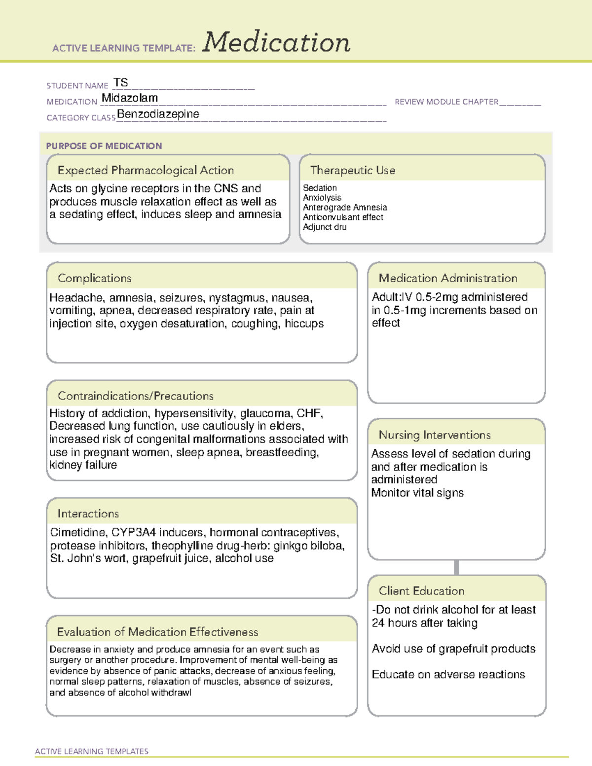 Active learning medication Midazolam - ACTIVE LEARNING TEMPLATES ...