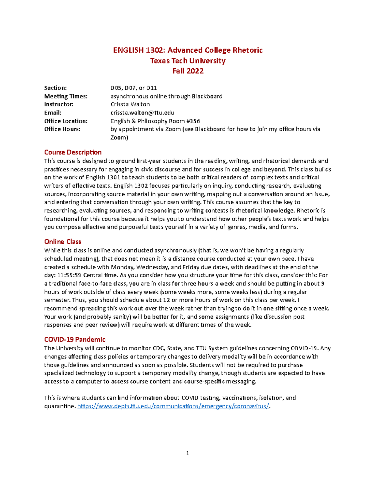 ENGL 1302 Syllabus Async Online - ENGLISH 1302: Advanced College ...