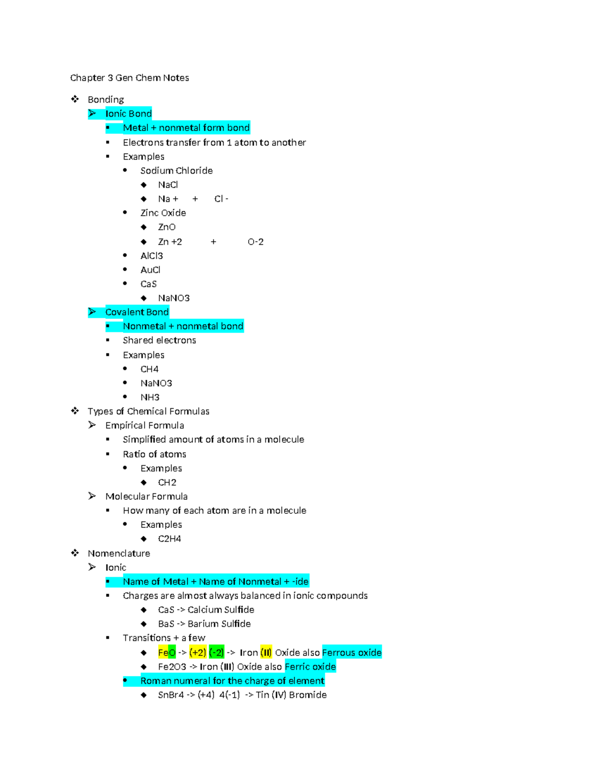 Chapter 3 Gen Chem Notes - Chapter 3 Gen Chem Notes Bonding Ionic Bond ...