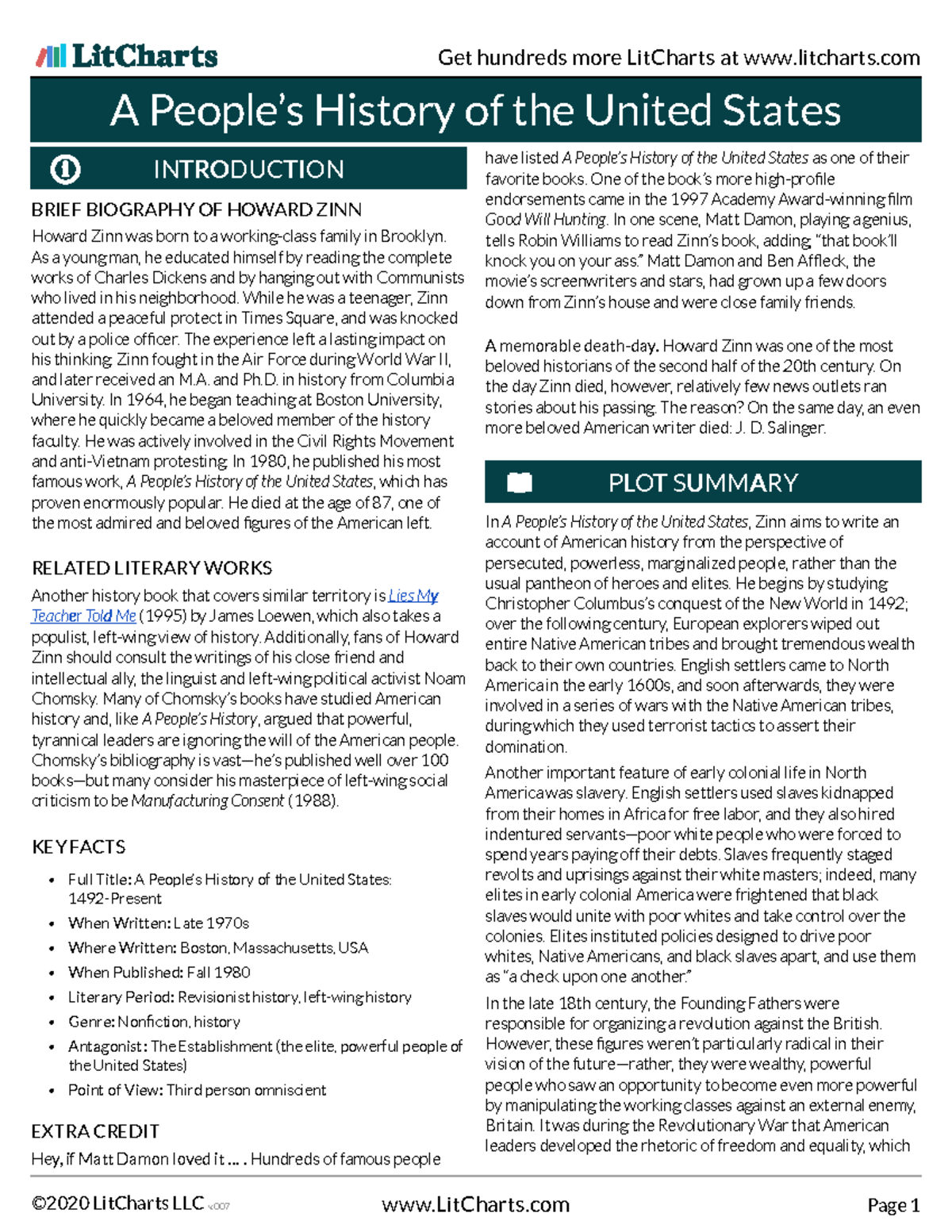 A Peoples History of the United States Lit Chart - A People’s History ...