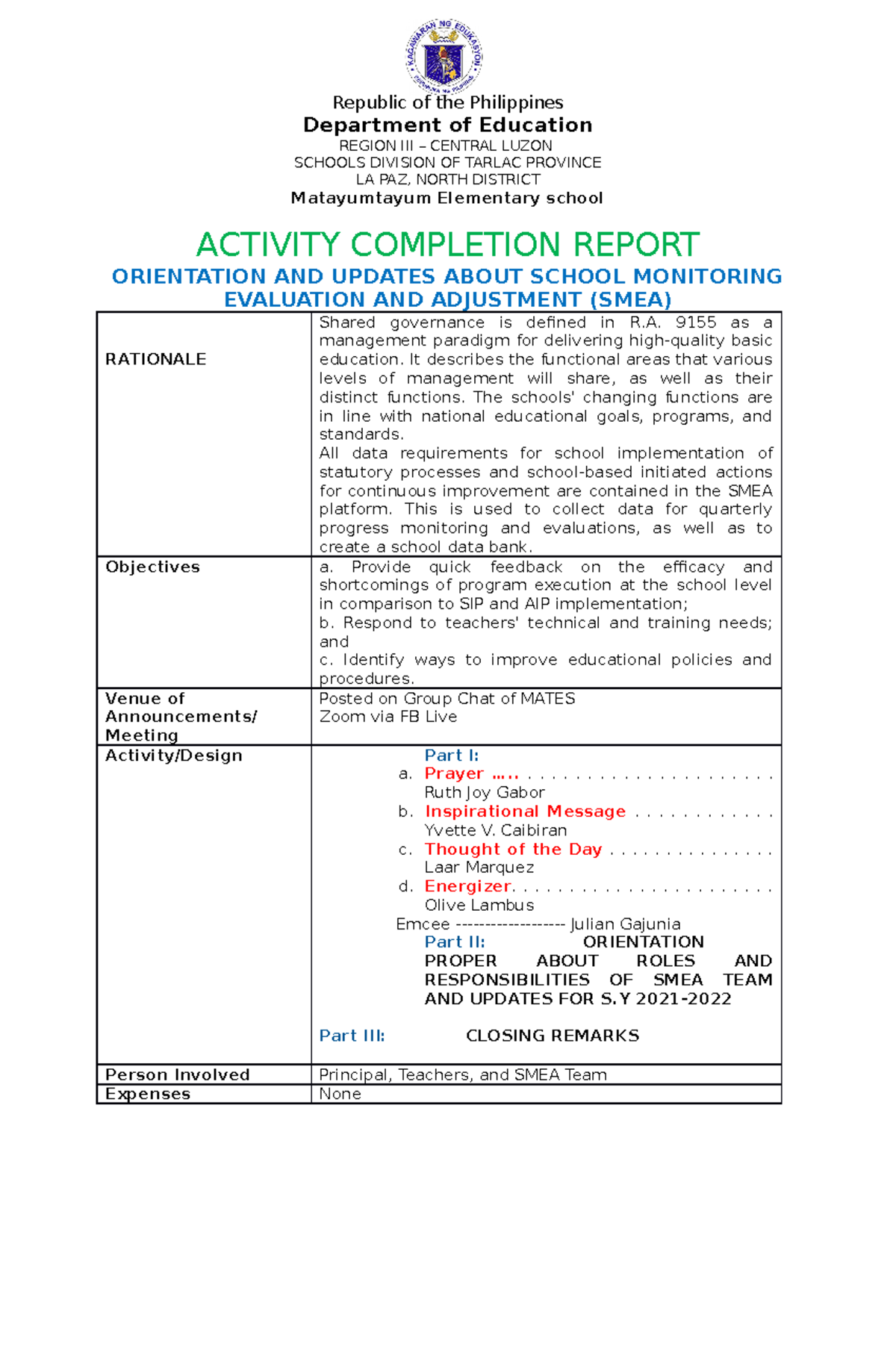 ACR-SMEA Team - info about monitoring - Republic of the Philippines ...