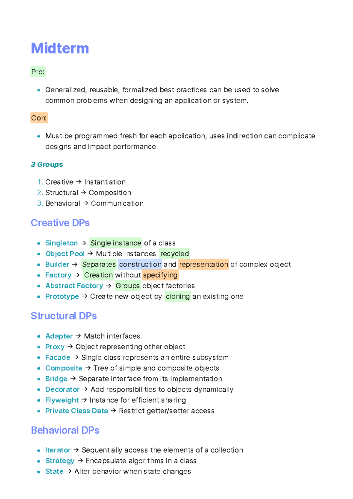 Final Study - Midterm Pro: Generalized, reusable, formalized best practices can be used to solve ...