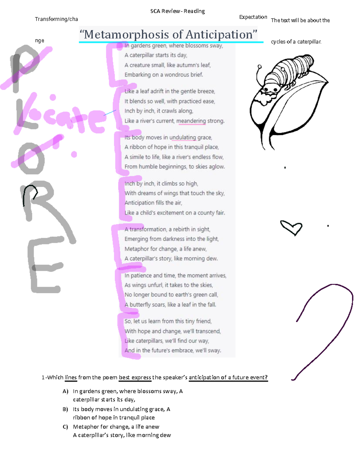 SCA Unit 2A- Review-Pracitce Test[ 8254] - SCA Review- Reading ...