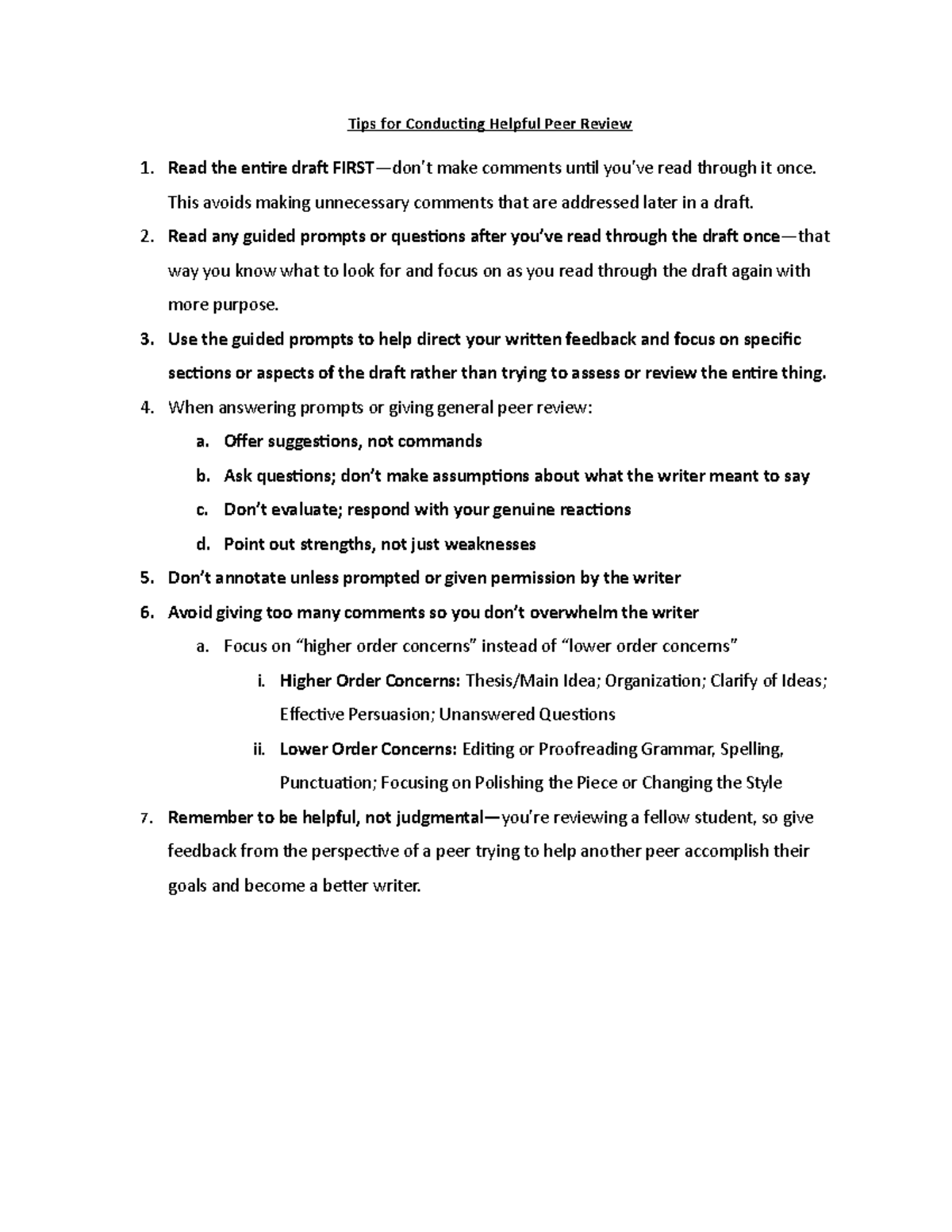 Tips for Conducting Helpful Peer Review - This avoids making ...