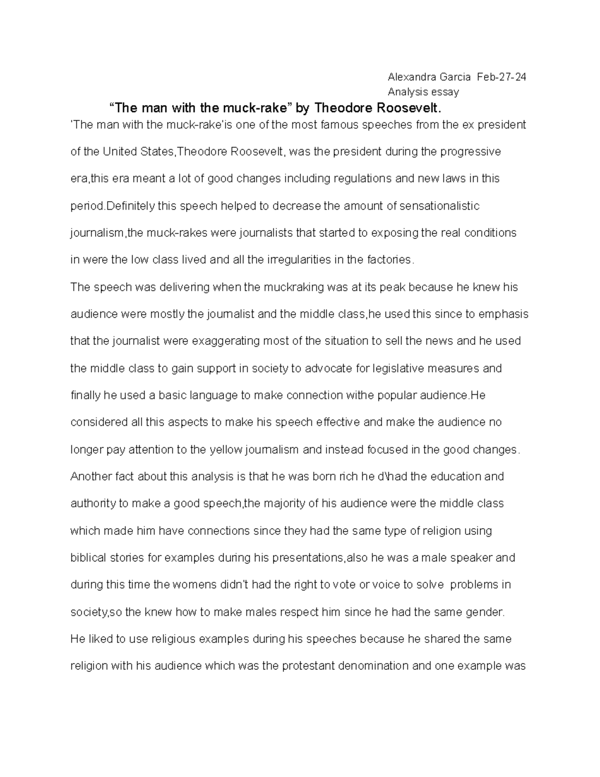 Analysis of The man with the Muck-rake by Theodore Roosevelt ...