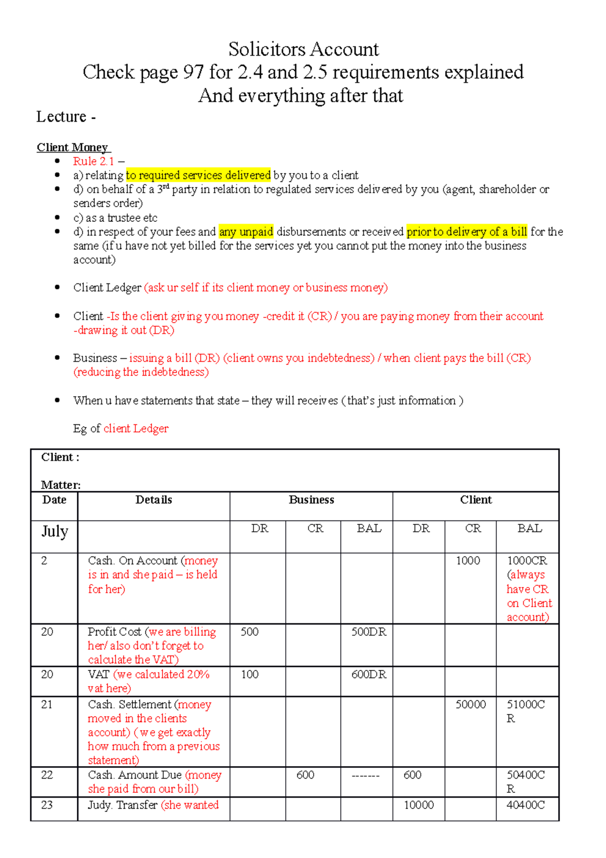 Solicitors Account -Notes - Solicitors Account Check page 97 for 2 and ...