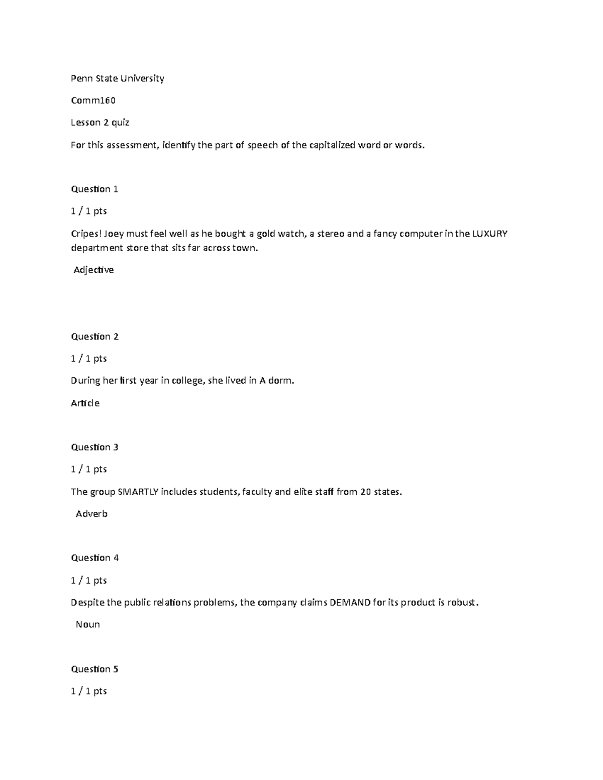 Comm 160 Lesson 2 quiz - Penn State University Comm Lesson 2 quiz For ...