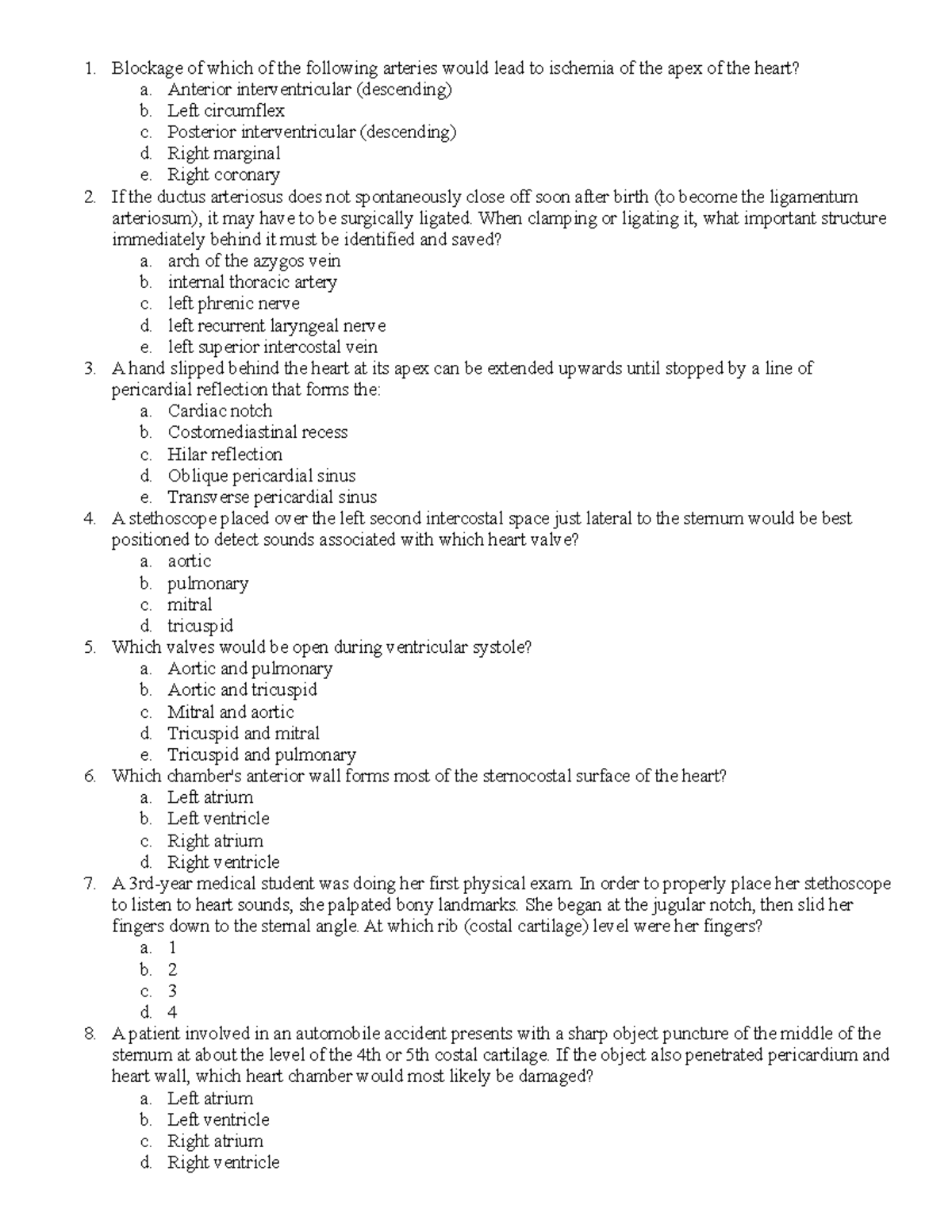 TTU Heart - practice questions - PNB 2264 - UConn - Studocu