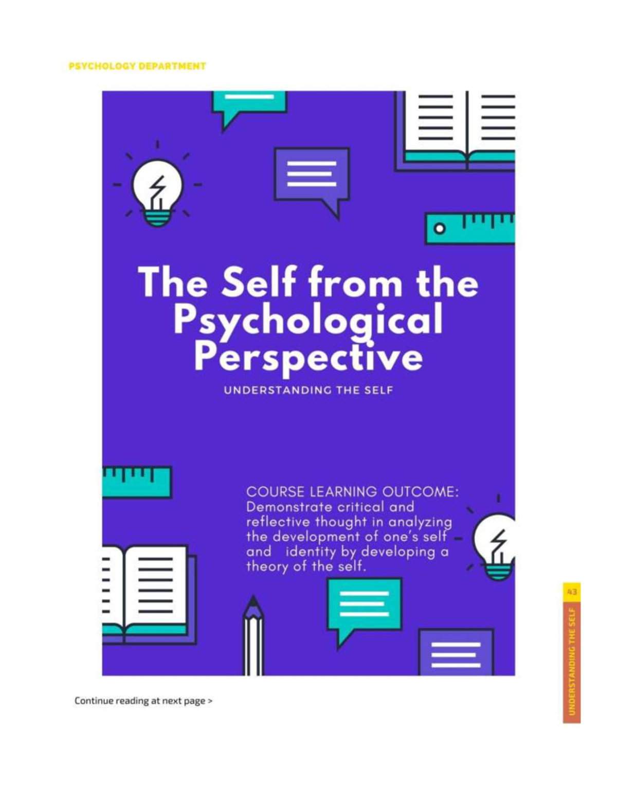 Lesson 3 - Understanding the Self - PSYCHOLOGY DEPARTMENT Y The Self ...