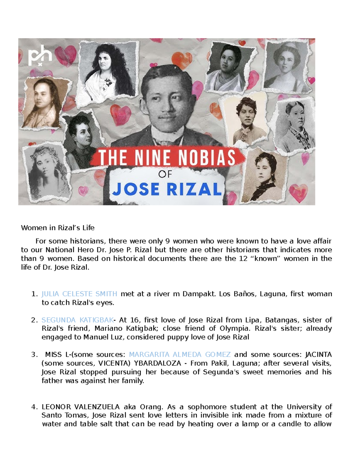 Rizal's Lovelife - Women in Rizal’s Life For some historians, there ...
