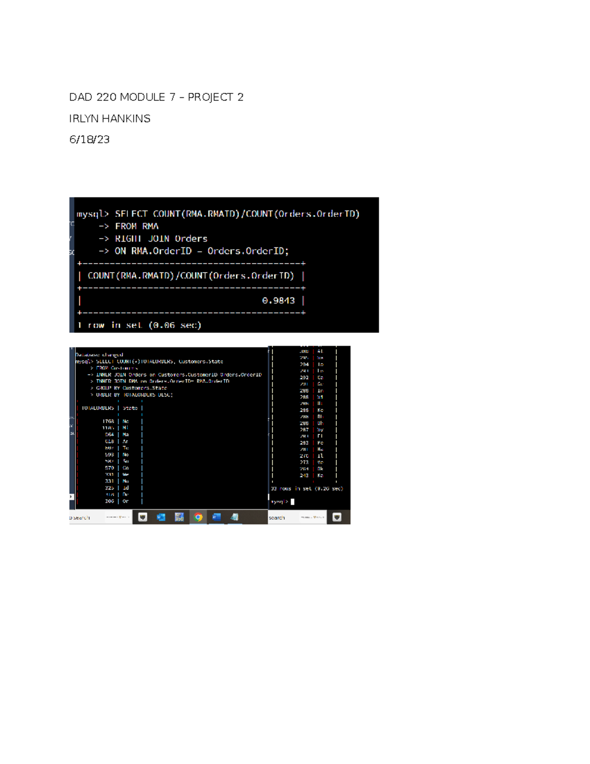 Dad220project 2 - project 2 - DAD 220 MODULE 7 – PROJECT 2 IRLYN ...